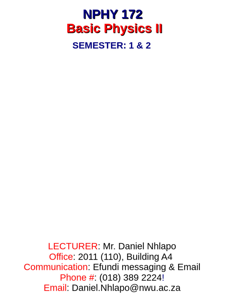 NPHY 172: Basic Physics II Overview | PDF