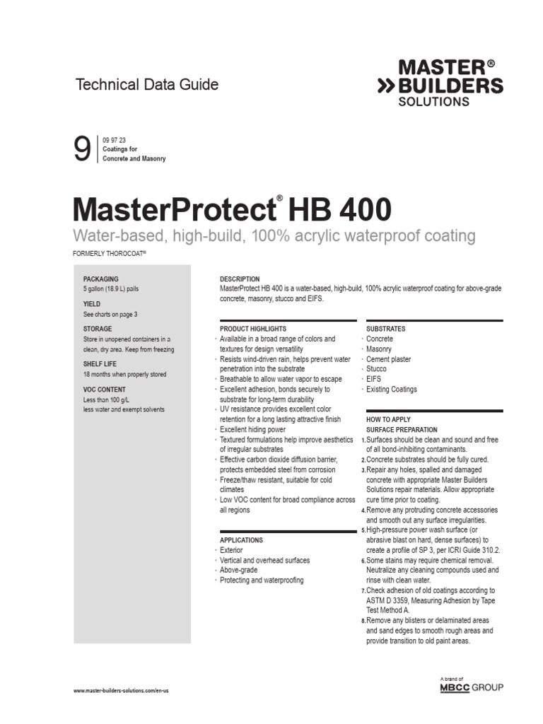 MasterProtect HB 400 Formerly Thorocoat Product Data 2010646 | PDF ...