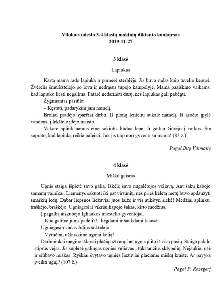 Lietuvių K. Diktantai 2019 | PDF