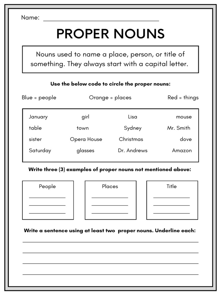 Proper Nouns Worksheet Grades 1-2 | PDF