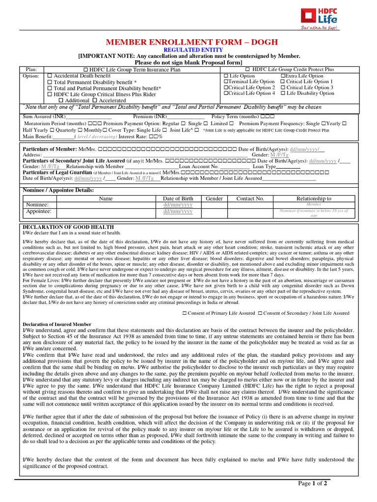 CP+GTI JL Regulated DOGH Member Enrollment Form | PDF | Insurance | Life Insurance