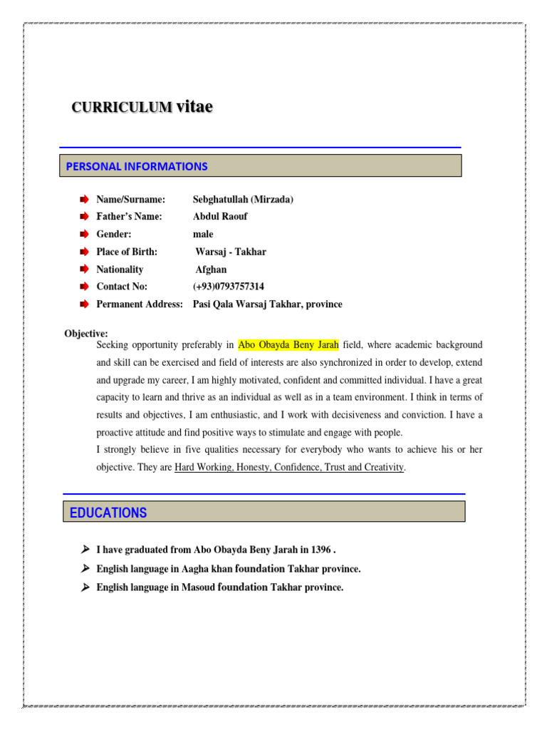 Subghatullah CV | PDF | Cognition | Learning
