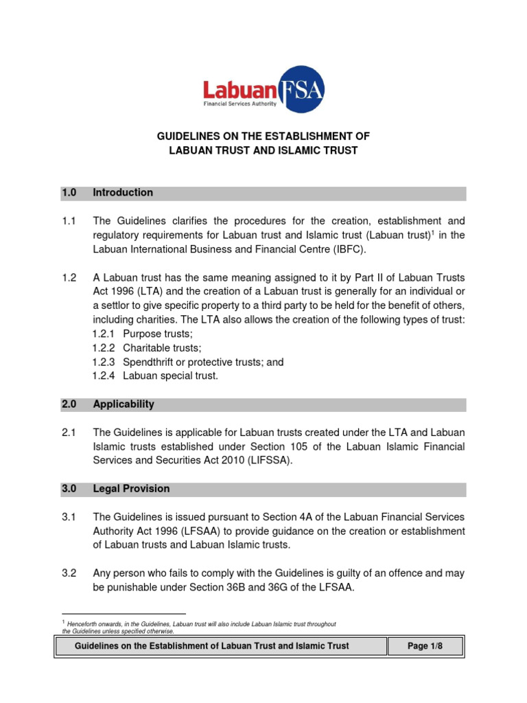Labuan Trust & Islamic Trust Setup Guidelines | PDF | Trustee | Islamic ...