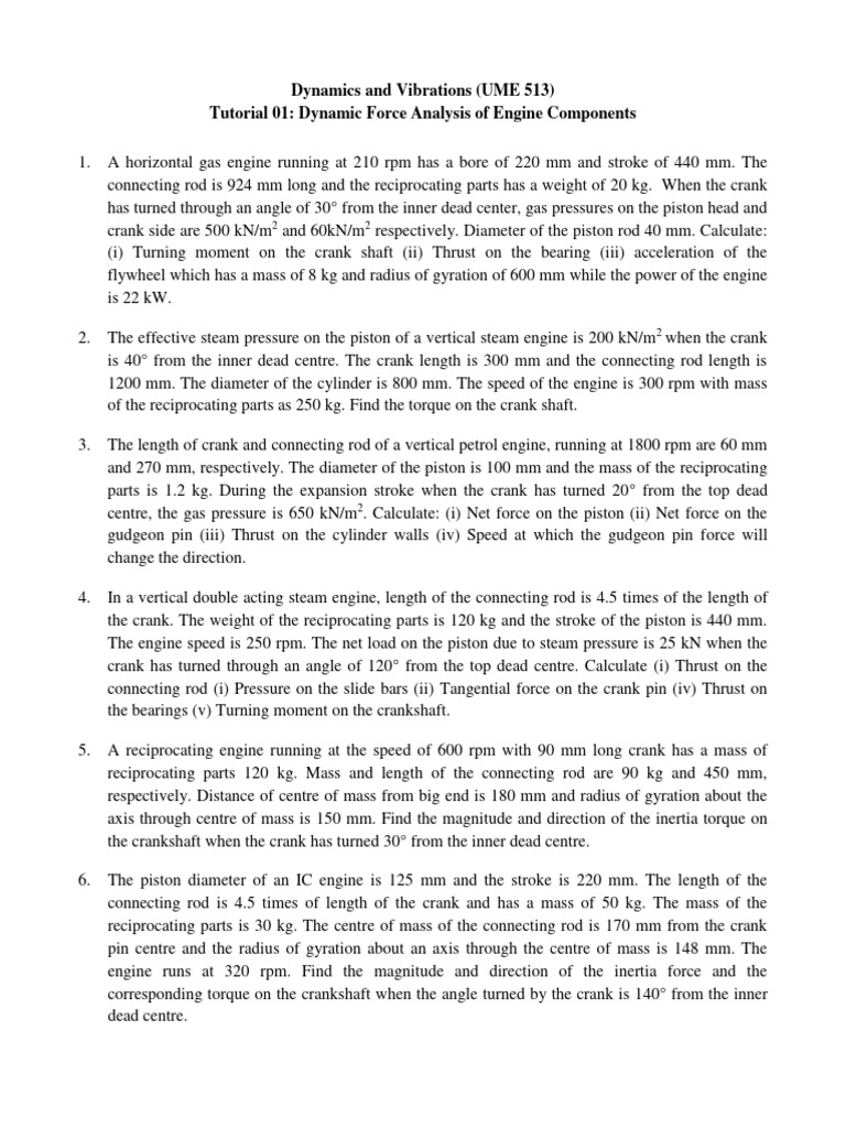 Tutorial 01 Dynamic Force Analysis of Mechanisms - 2 | PDF | Piston | Engines