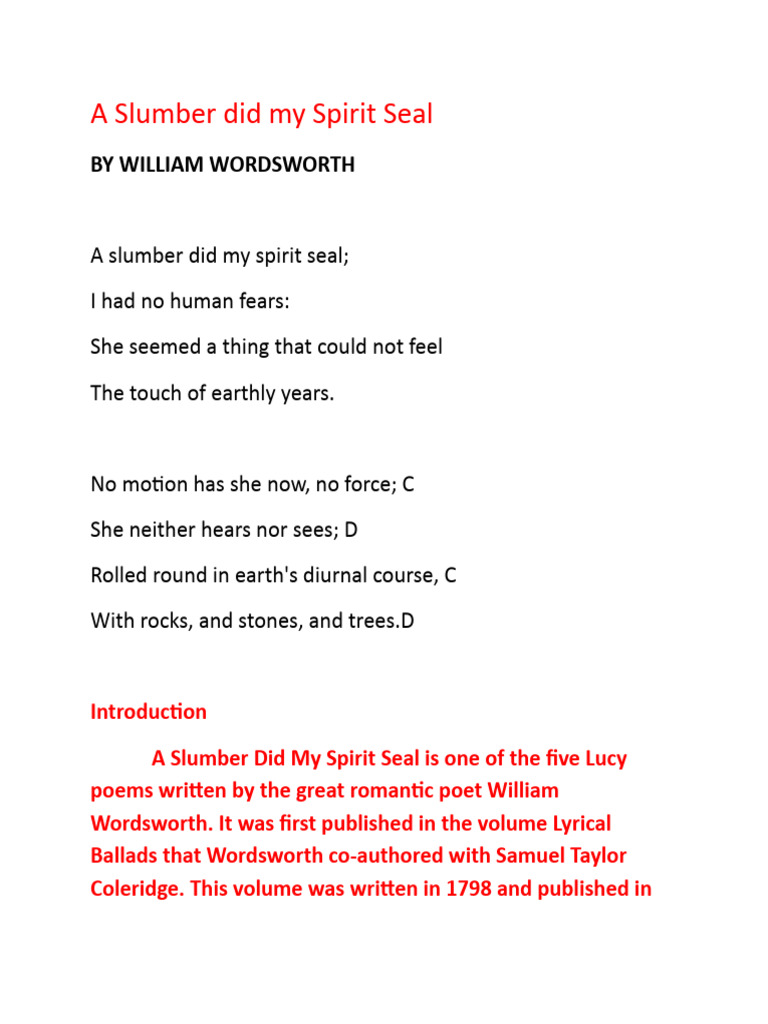 A Slumber Did My Spirit Seal | PDF