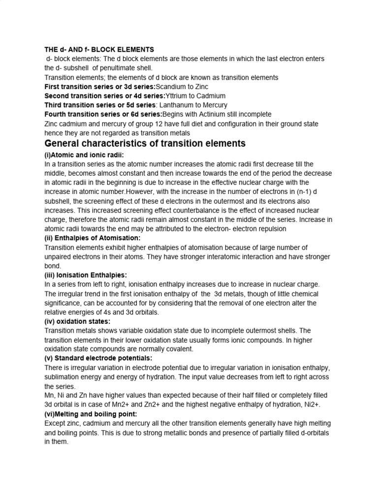 Understanding d- and f- Block Elements | PDF | Transition Metals ...