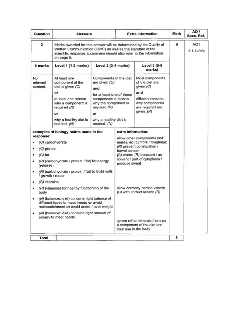 B3 Organisation and The Digestive System SIX MARK MS | PDF