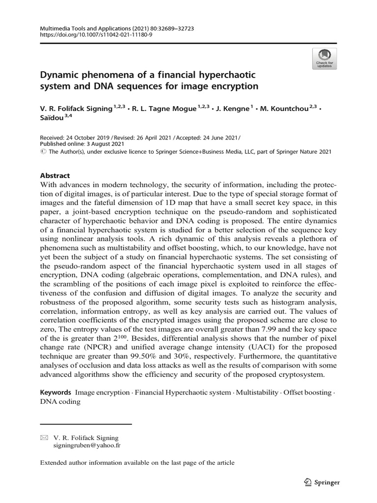 Dynamic Phenomena of A Financial Hyperchaotic System and DNA Sequences For Image Encryption ...