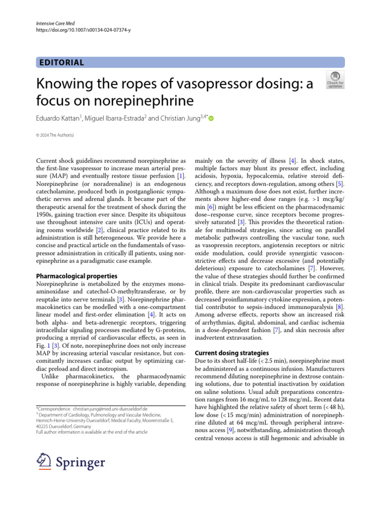 Focus On Norepinephrine | Download Free PDF | Norepinephrine | Shock ...