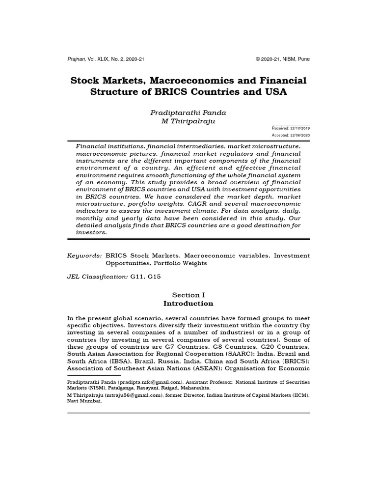 Stock Markets Macroeconomics and Financial Structure of BRICS Countries and USA 1 | Download ...