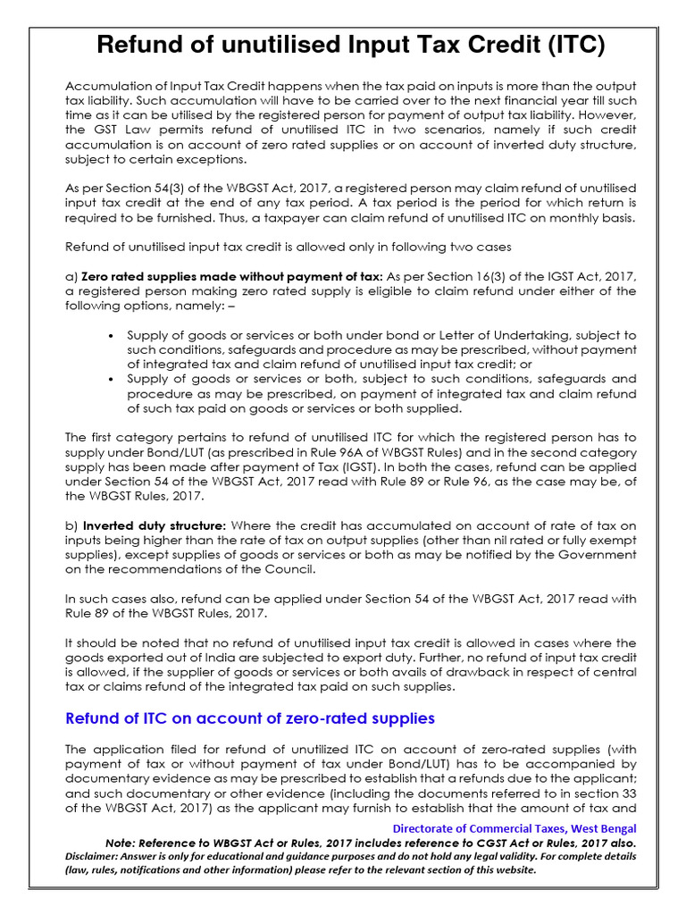 Refund of Unutilised Itc Under GST | PDF Refund of Unutilised Itc Under GST | PDF