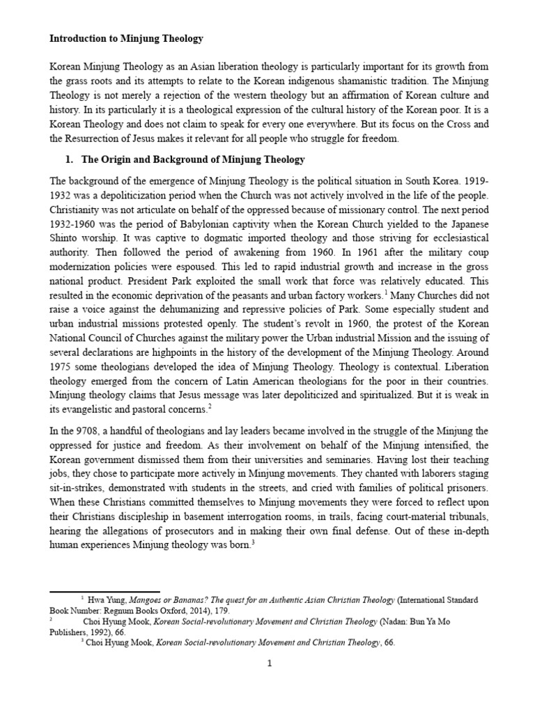 Paper On Minjung Theology | PDF | Theology | Religious Belief And Doctrine