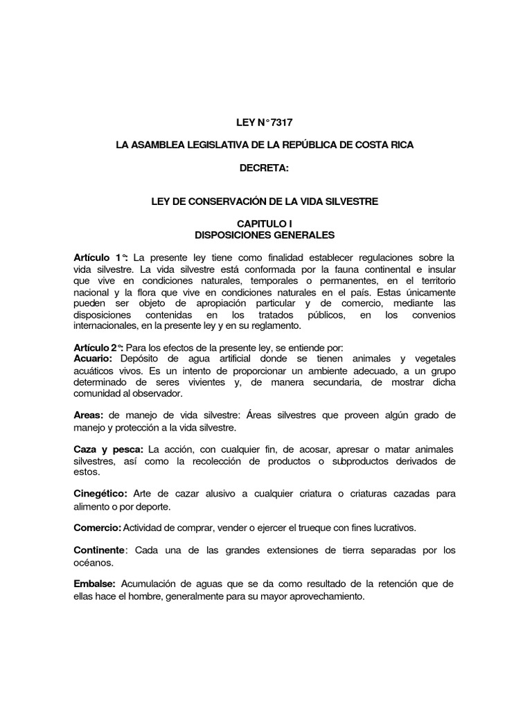 Ley de Conservacion de Vida Silvestre - L-7317 | PDF | Fauna | zoo