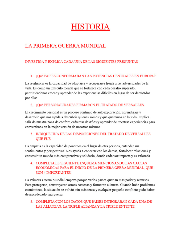 Causas y Consecuencias de la Primera Guerra Mundial | PDF | Primera ...