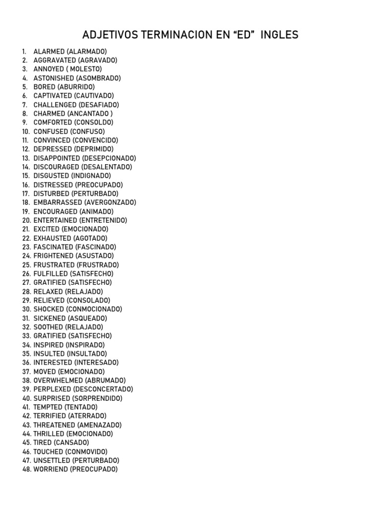 Adjetivos Terminacion Ed Ingles | PDF | Artes del Lenguaje y Comunicación