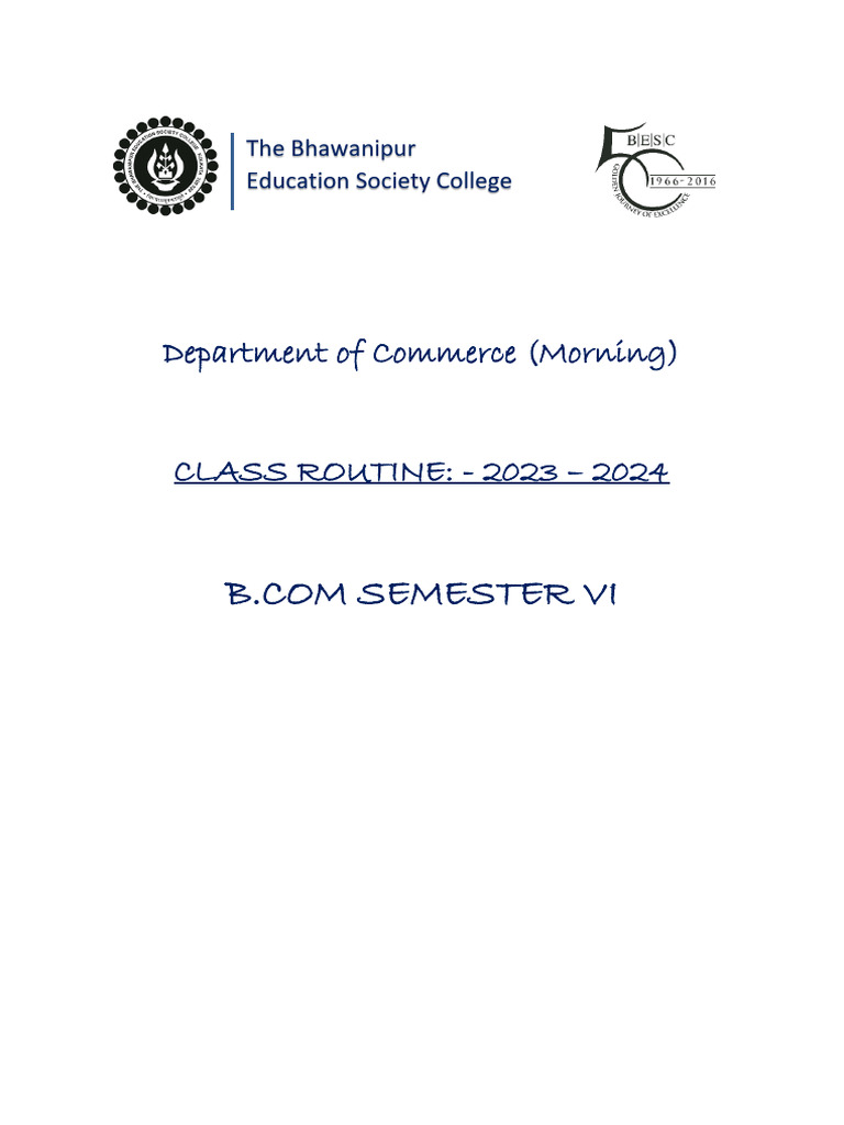 B.Com Semester VI Class Schedule 2023-24 | PDF