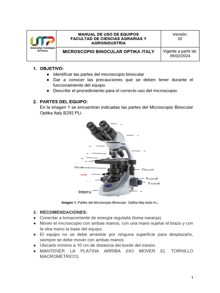 MANUAL DE USO MICROSCOPIOS | PDF