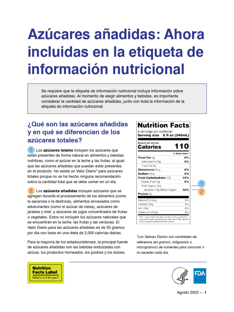 Added Sugars Nutrition Facts Label Spanish - 09072023 | PDF | Azúcar ...