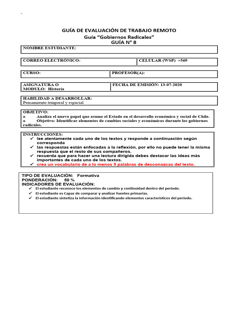 Guia8 2ro Medio Gobiernos Radicales Pdf Business Chile