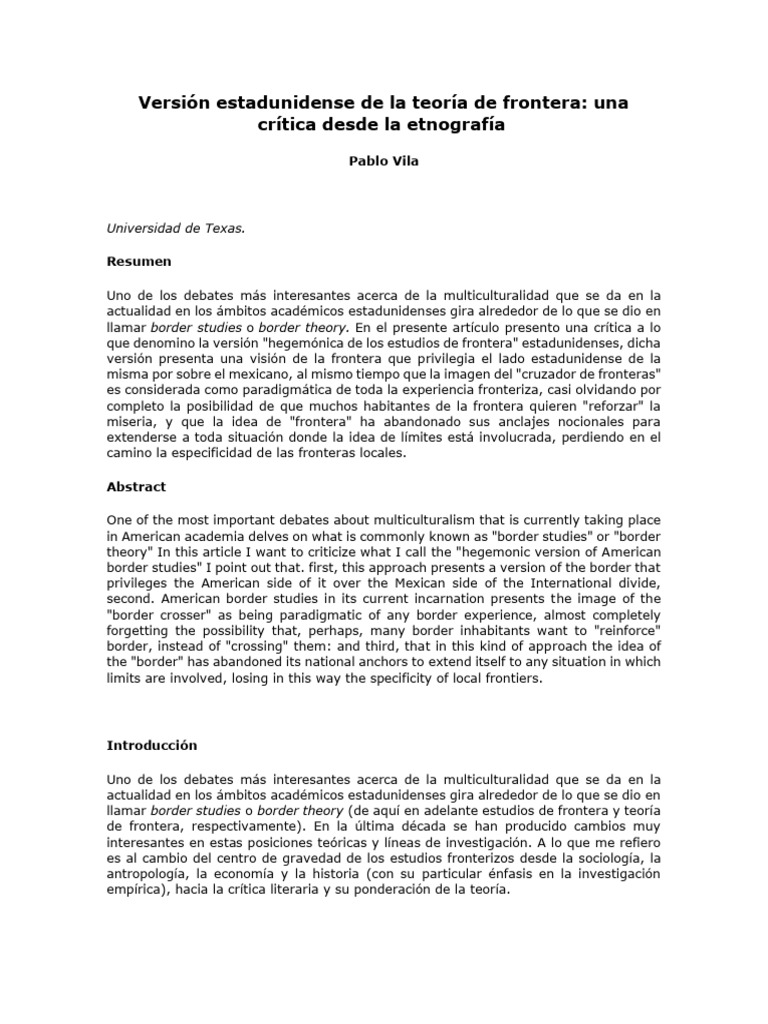 Pablo Vila - Versión Estadunidense de La Teoría de Frontera | PDF | México | Teoría