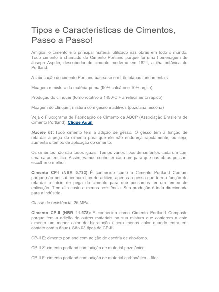 Tipos e Características de Cimentos, Passo A Passo! | Download grátis ...