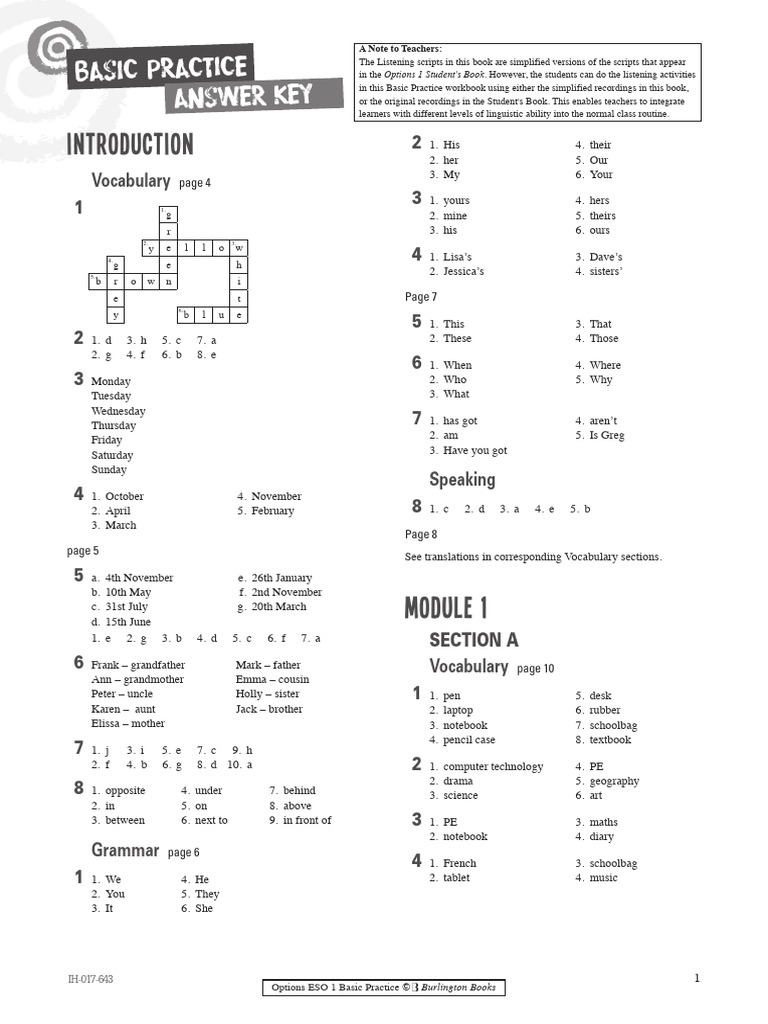 Options ESO 1 Answer Key | PDF | Carnival
