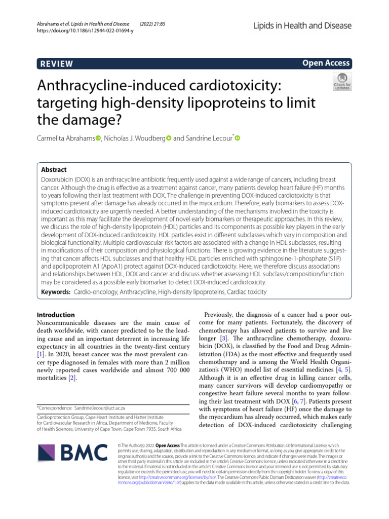 Anthracycline-Induced Cardiotoxicity | PDF | High Density Lipoprotein ...