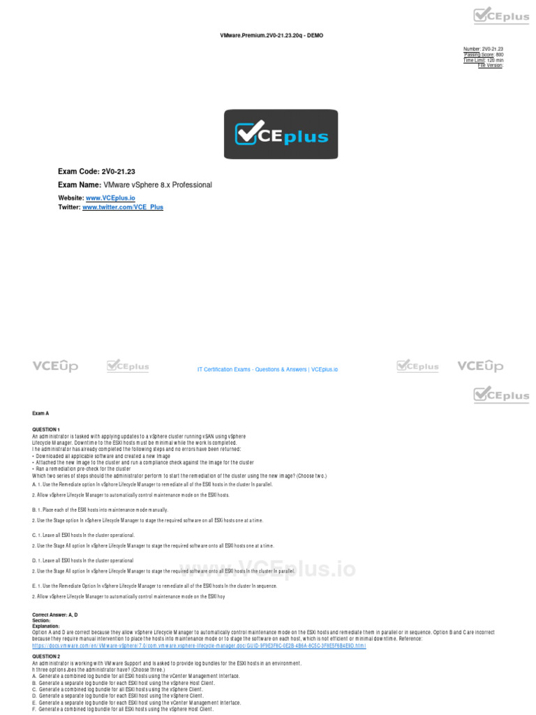 VMware.2V0-21.23.20q-new 2024 | PDF | Active Directory | Virtual Machine