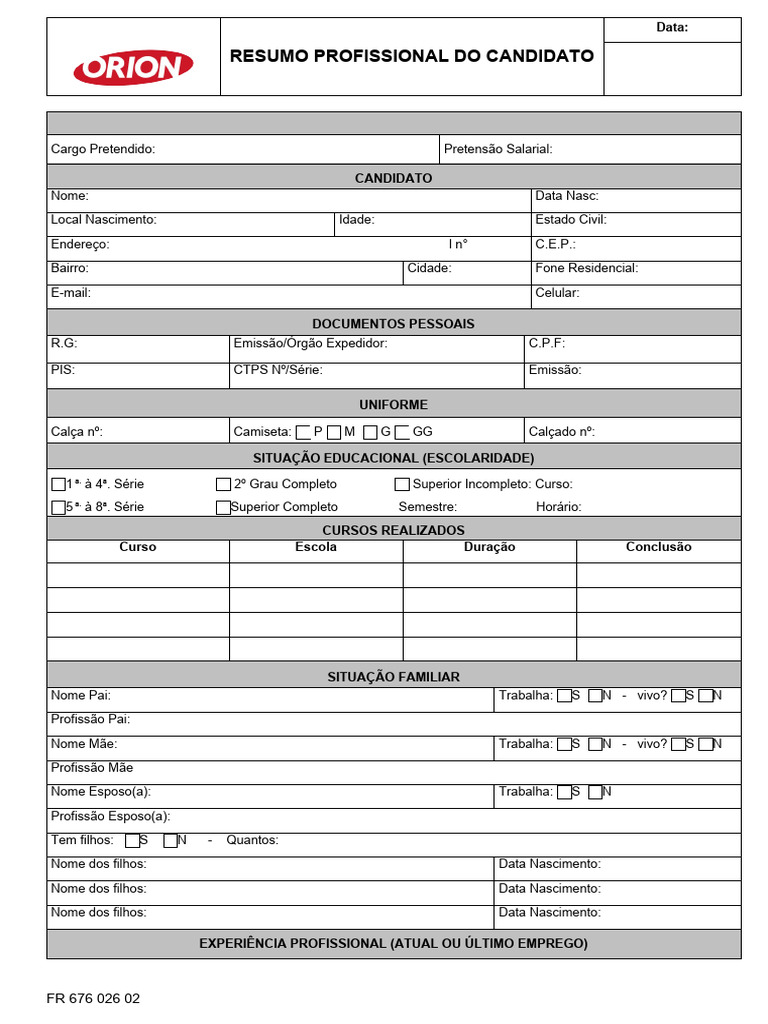 Formulário de Candidatura Profissional | PDF