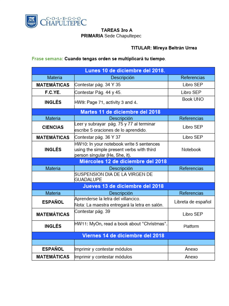 Tareas 10 Al 14 Dedic 3 Ro | PDF