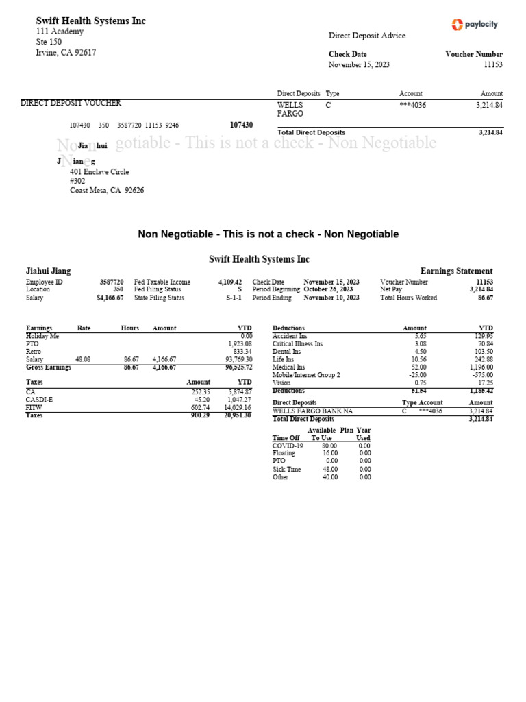 No N N e Gotiable - This Is Not A Check - Non Negotiable: Swift Health ...