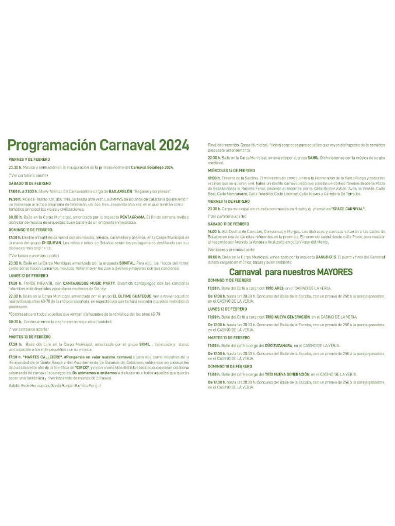 Programación Carnaval 2024 | PDF