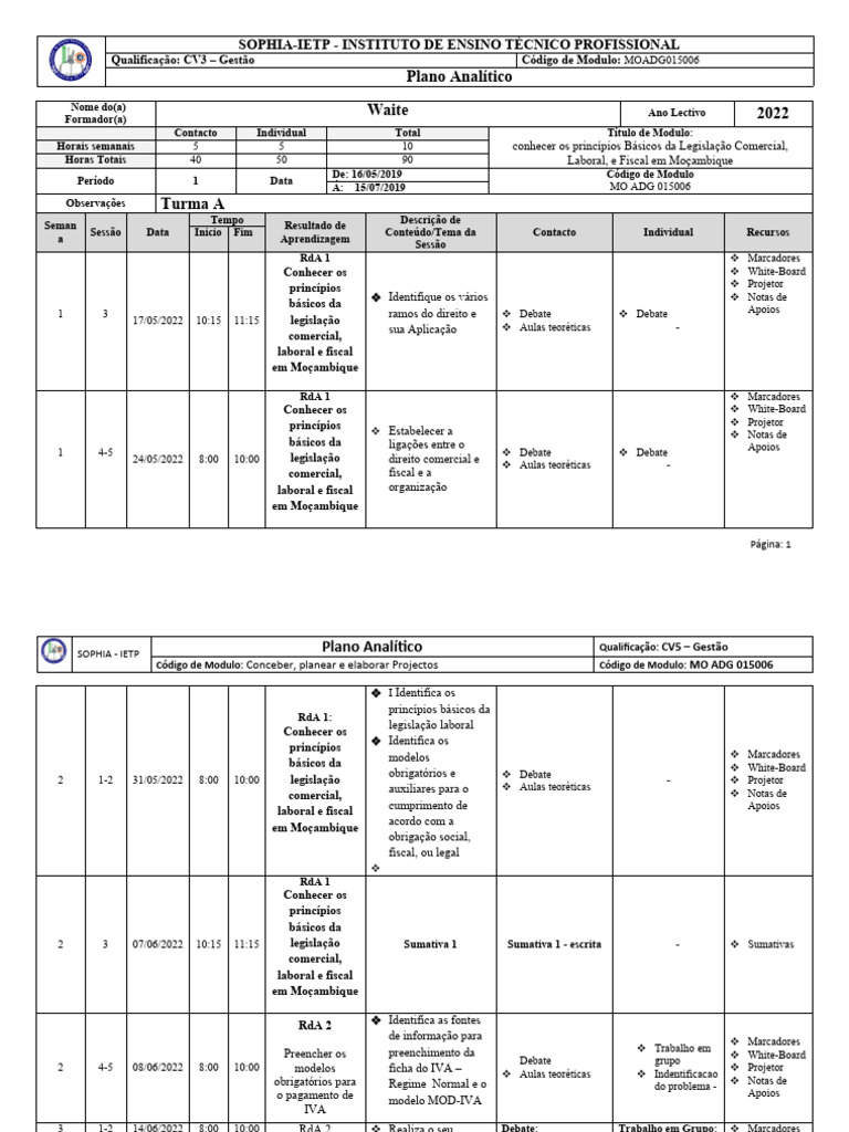 Plano Analitico de Prencher Os Modelos Obrigatorios - Matriz CV ...