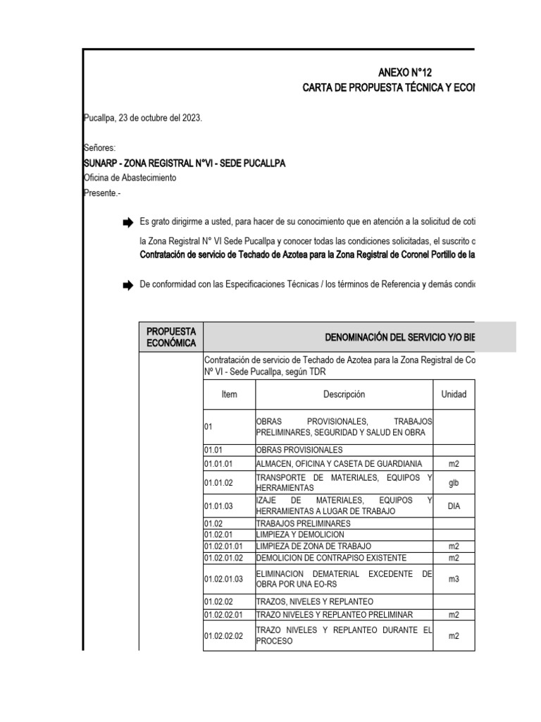 Propuesta Techado Azotea Pucallpa | PDF