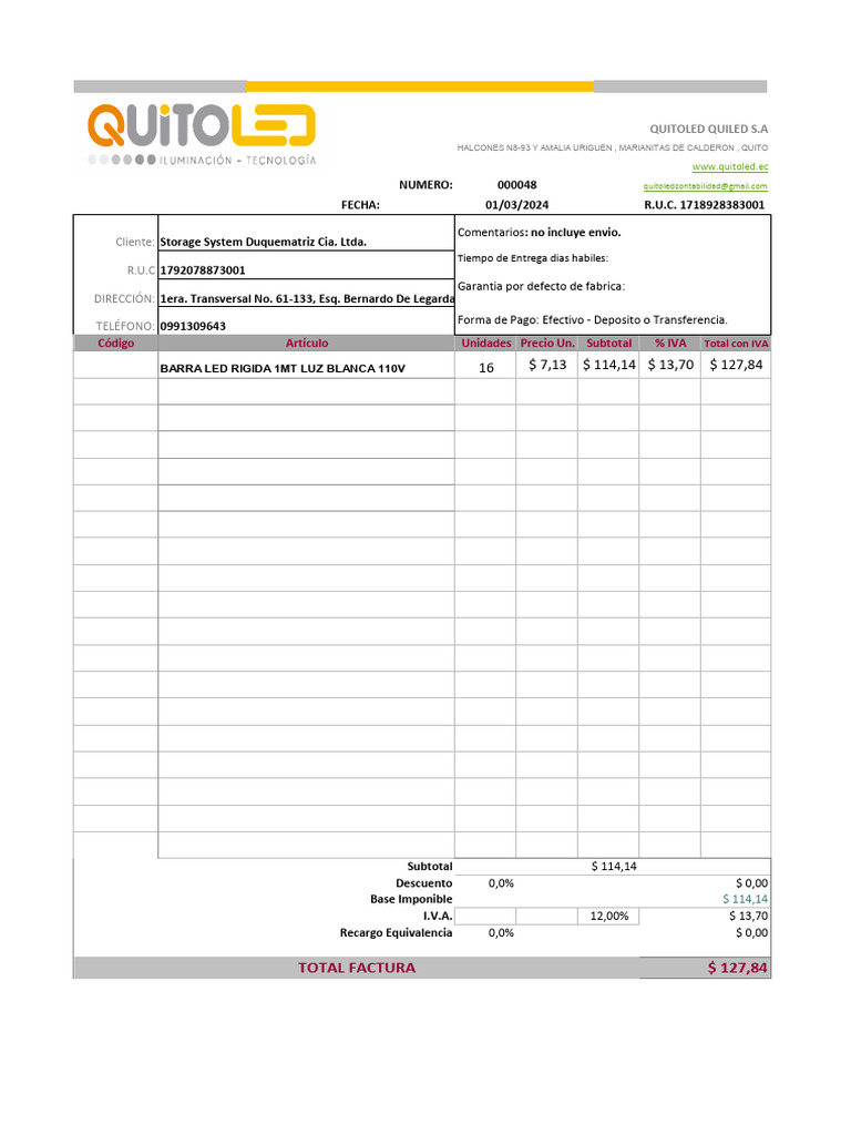 Proforma Storage System Duquematriz Cia. Ltda. | PDF