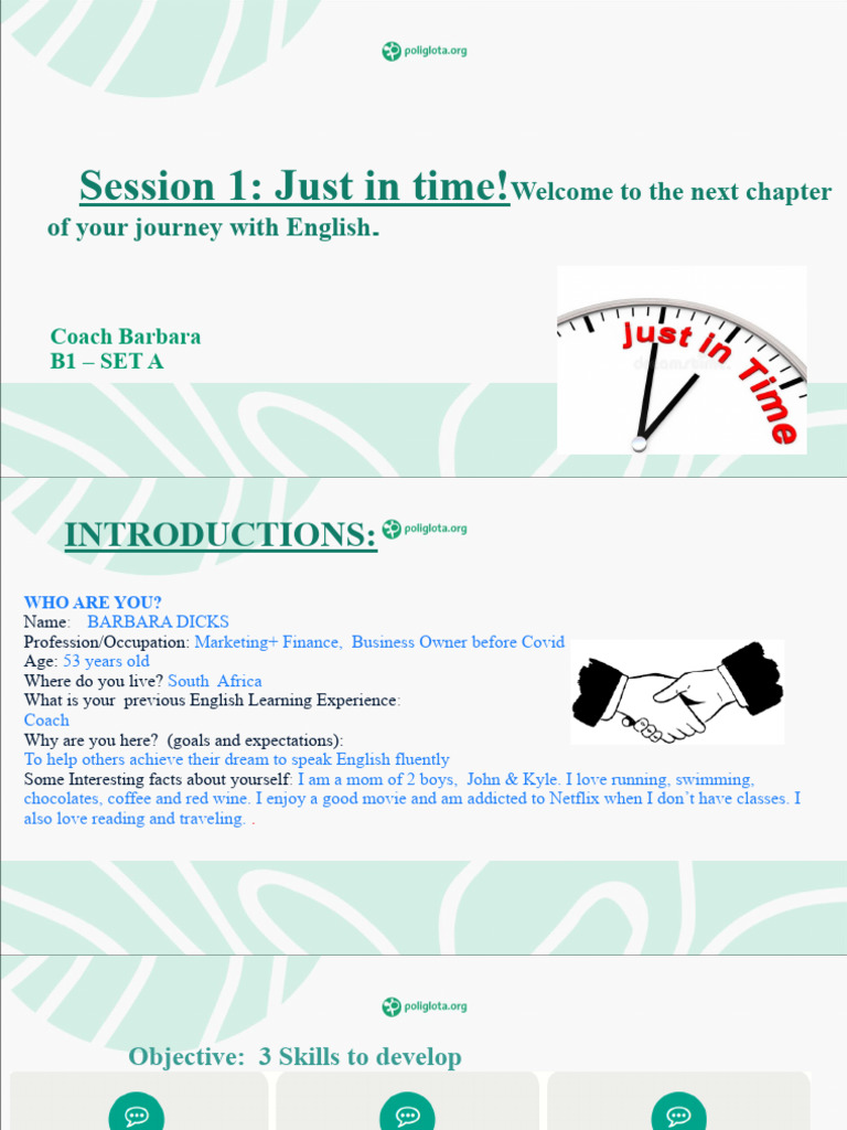 Session 1 A JUST IN TIME Set B1 | PDF | Grammatical Tense | English Language