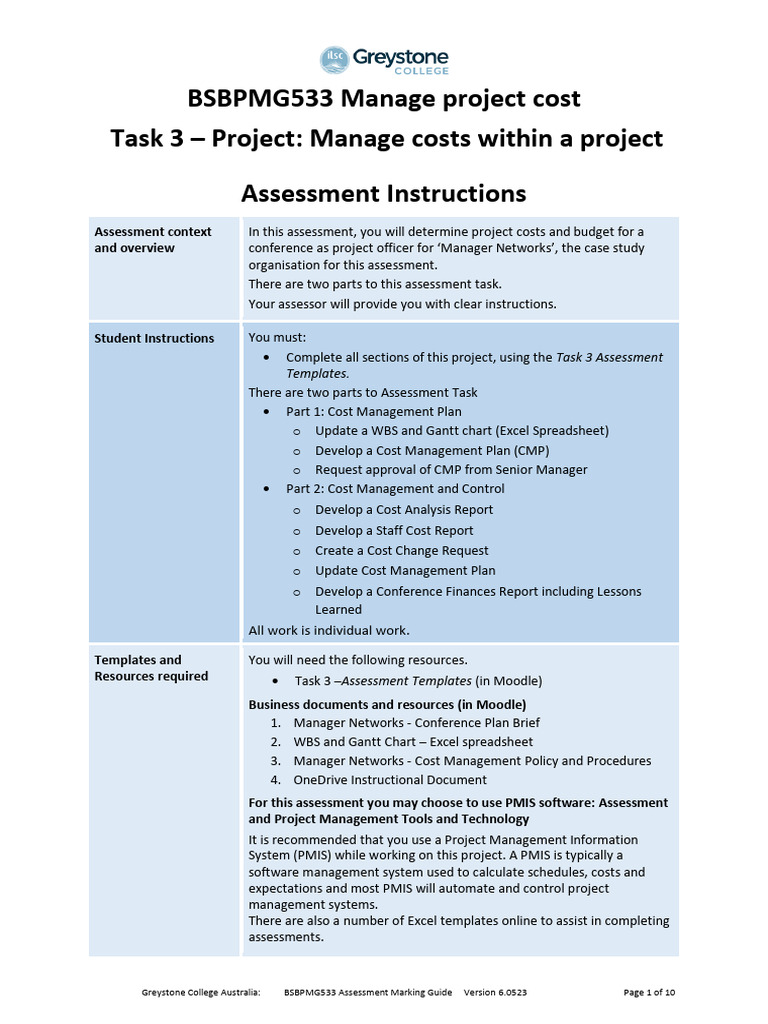 BSBPMG533 Task 3 Assessment Instructions V4.0523 | PDF | Project Management | Computing