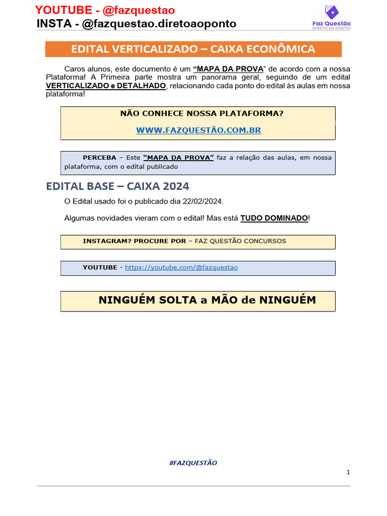 Mapa da Prova: Edital CAIXA 2024 | PDF | Juros | Marketing