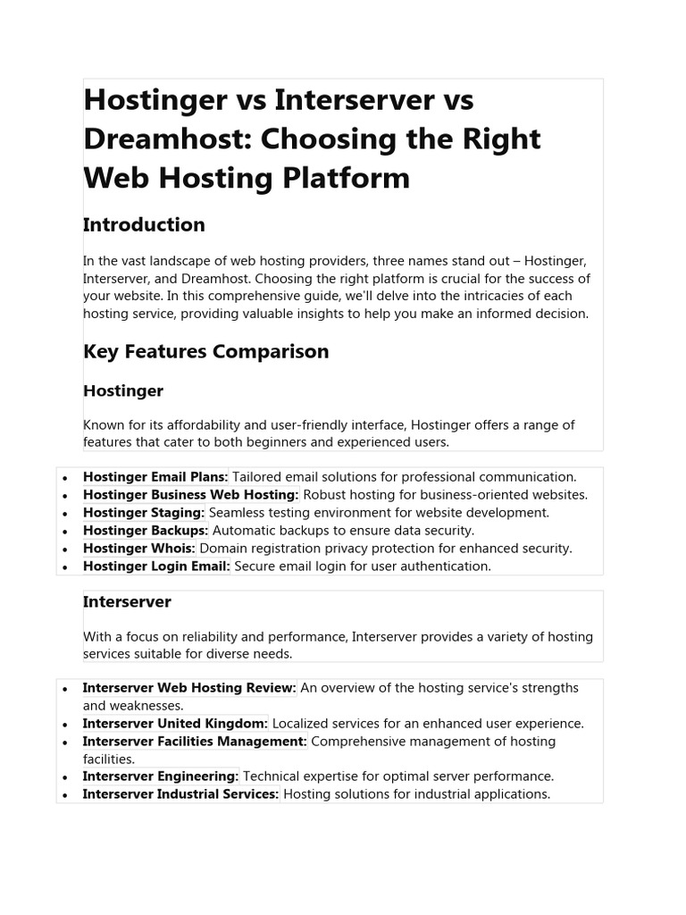 Hostinger Vs Interserver Vs Dreamhost | PDF | Search Engine ...