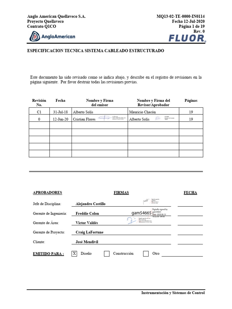 MQ13-02-TE-0000-IN0114_R0ESPECIFICACION TECNICA SISTEMA CABLEADO ...