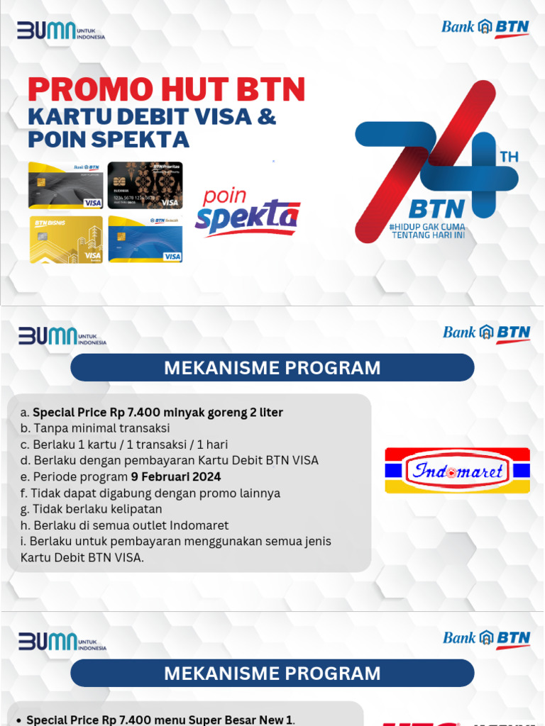 List Promo HUT BTN 74 Kartu Debit BTN Visa Dan Poin Spekta - Fix | PDF