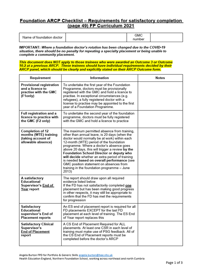 Blank ARCP SoE Feedback Form 2022 | PDF | Health Care