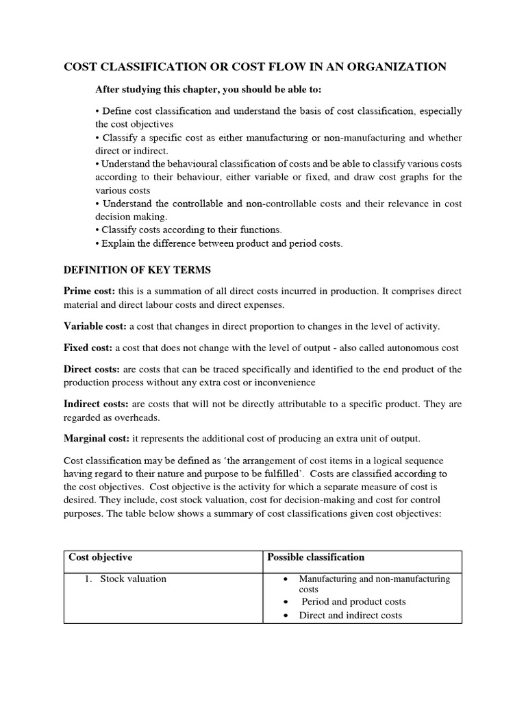 Cost Classification or Cost Flow in An Orgaization | PDF | Cost | Labour Economics