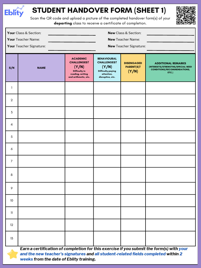 Year End Resources - Student Handover Form (1) | PDF