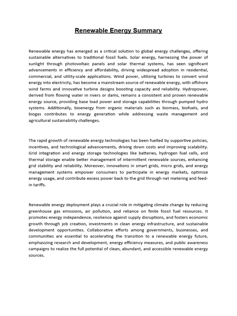 Renewable Energy Summary | PDF