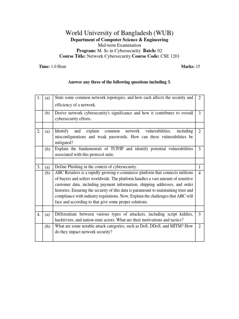 CSE 1201 Mid Term Question | PDF