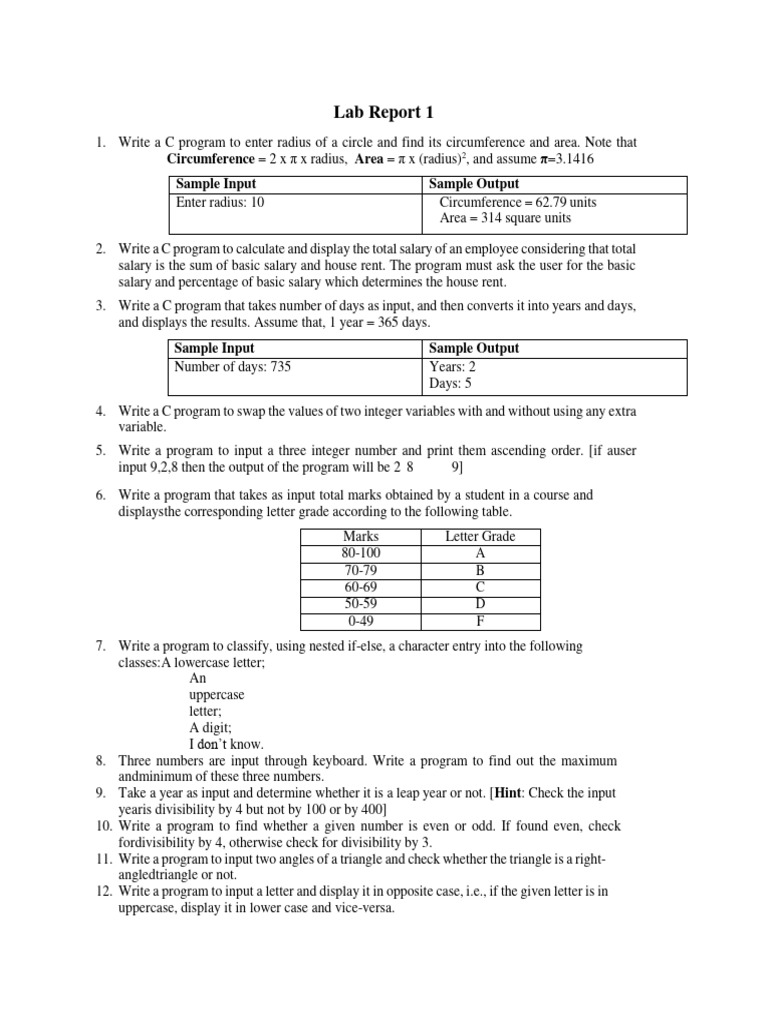 Lab Report 1 | PDF | Pi | Area