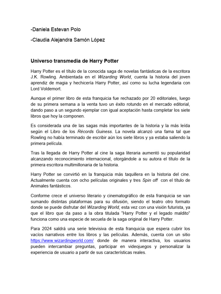 Estevan - Samón - Universo Transmedia de Harry Potter | PDF | Harry Potter