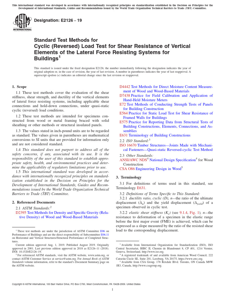 Cyclic (Reversed) Load Test For Shear Resistance of Vertical Elements ...