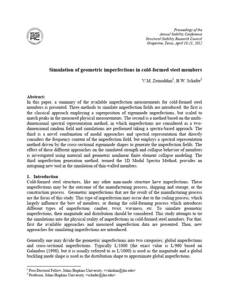 Simulating Geometric Imperfections in Cold-Formed Steel | PDF ...